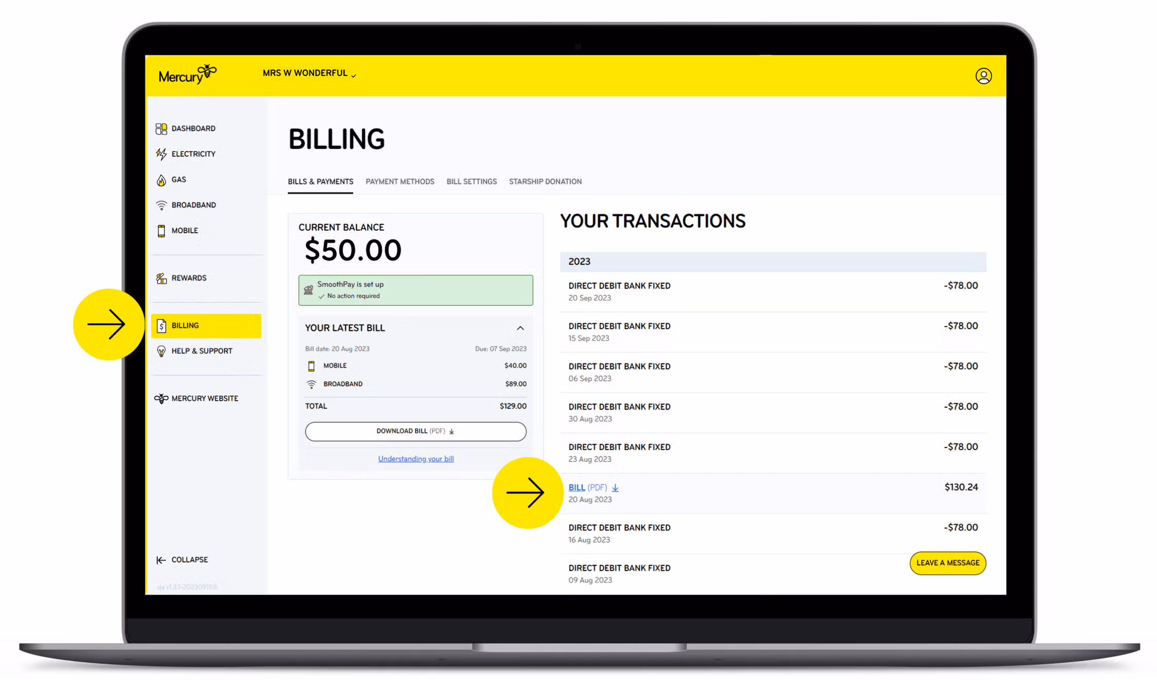 View bills via My Account