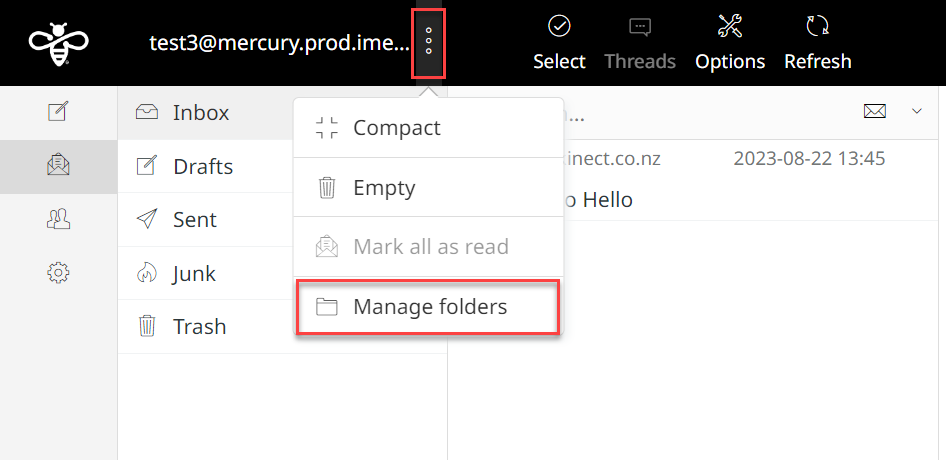 Webmail folders and contacts